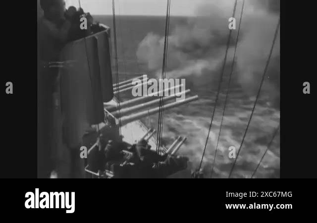 1950 - 16 inch guns on the USS Missouri are put in position and fired ...