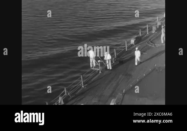 1950 - Leadsmen on the USS Missouri take soundings, Captain Irving T ...