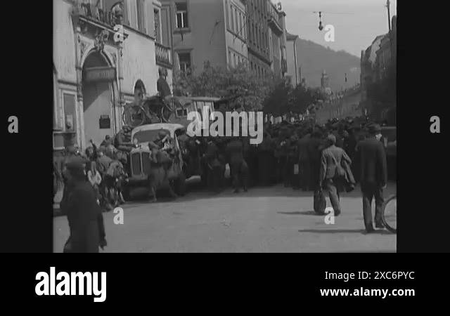 1945 - After the surrender of Germany German soldiers are walking with ...