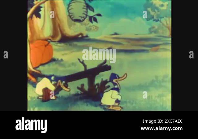 USA - 1935 - In this animated film, a cow and ducks chase off a hunter ...