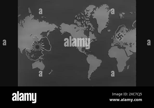 USA - 1945 - An animated map shows which Japanese and German holdings ...