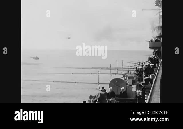 TAIWAN - 1953 - US Navy batteries on the USS Wasp fire in salute of ...