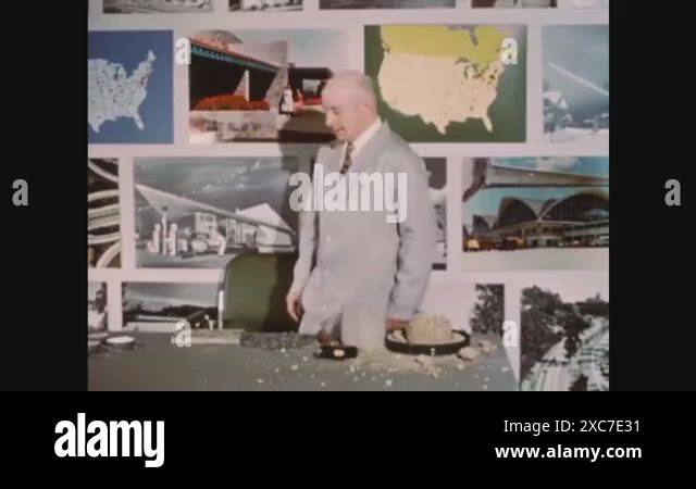 USA - 1959 - A man explains how fine the particles of cement are, and a ...