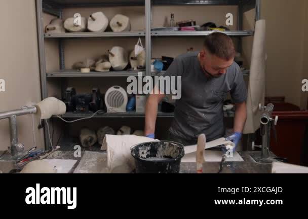 Workspace crafting, Plaster crafting, Workspace tools. Man in process ... Workspace crafting, Plaster crafting, Workspace tools. Man in process ...