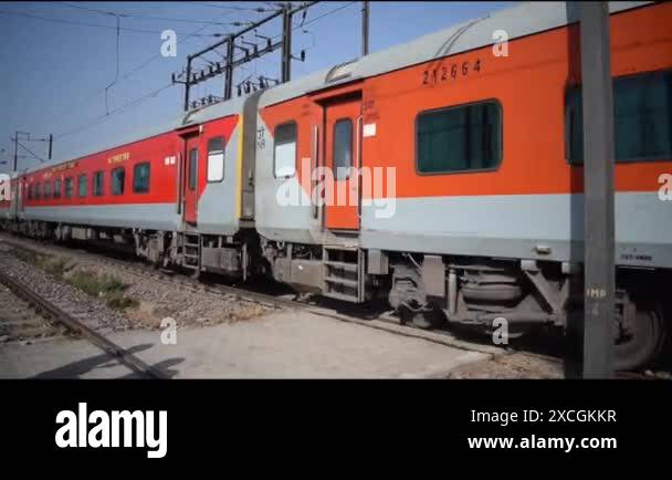 Delhi, India, June 09 2024 - Indian railway express train at departure ...