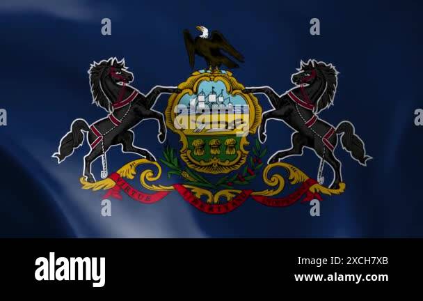 Pennsylvania flag in the wind. Detailed fabric texture. Seamless looped animation Stock Video ...
