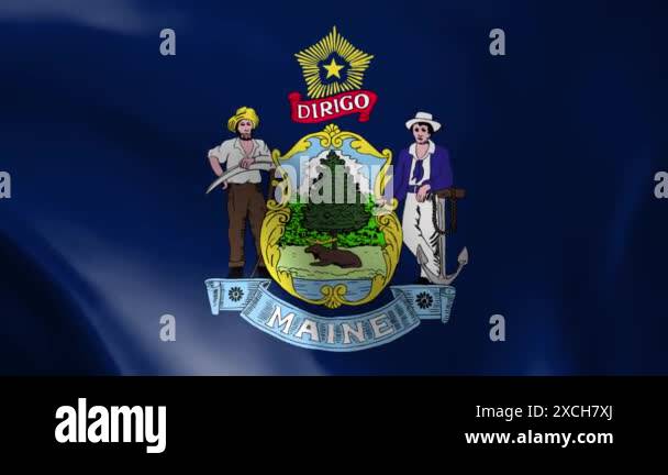 Maine flag in the wind. Detailed fabric texture. Seamless looped animation Stock Video Footage ...