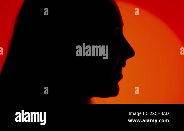 Stylish young woman black silhouette smiling positive profile face ...