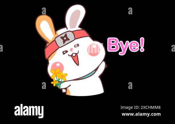 Animated Ninja Bunny Holding a Flower and Waving Goodbye Stock Video ...