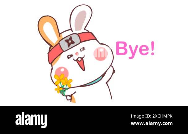 Animated Ninja Bunny Holding a Flower and Waving Goodbye Stock Video ...