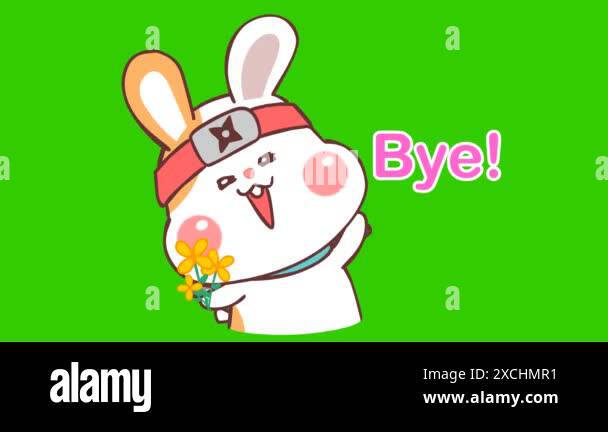 Animated Ninja Bunny Holding a Flower and Waving Goodbye Stock Video ...