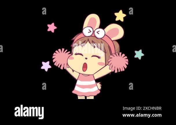 Cute Animated Bunny Girl Cheering Stock Video Footage - Alamy