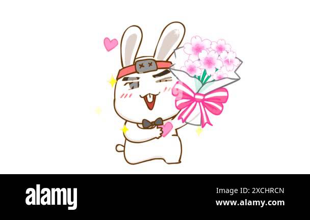 Animated Ninja Rabbit Kneeling with Flowers Stock Video Footage - Alamy