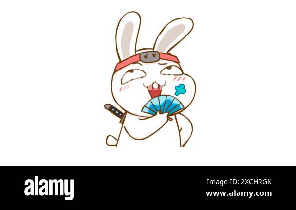 Animated Ninja Bunny Laughing and Using a Fan to Cool Down Stock Video ...