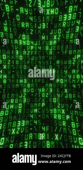 Vertical video - digital code matrix background - coding letters, numbers and punctuation marks ...