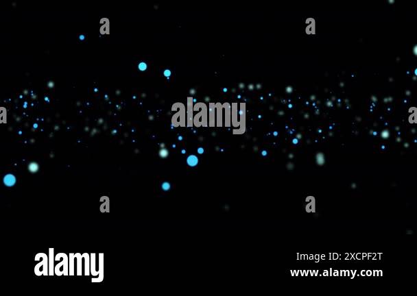 Abstract animation blue bokeh particles glow floating on black background for screen project ...