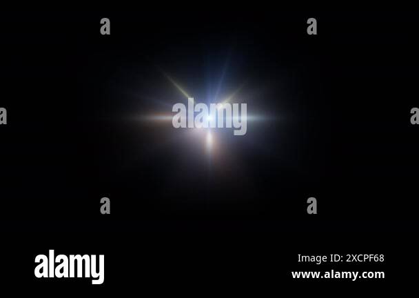 Abstract loop center glow blue stars streaks optical light lens flares flickering animation on ...