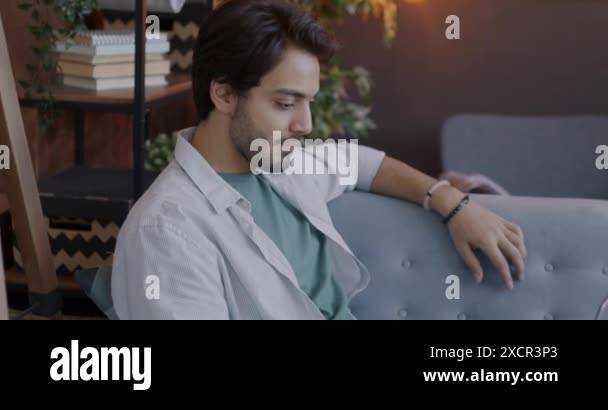 Slow motion of Arab man student learning online focused on remote ...