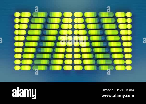 Digital seamless loop animation of a moving pattern of a group of yellow and green capsules ...