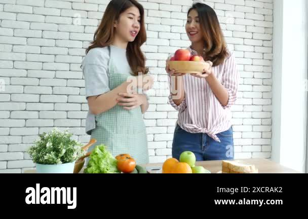 Asian influencer vlogger live review healthy eating lifestyle. Two ...