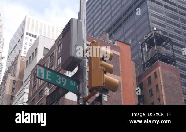 New York City crossroad, Lexington street intersection road sign post ...
