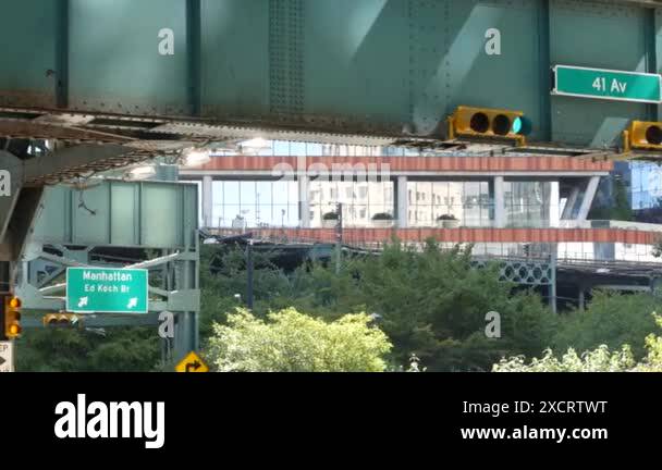 New York elevated subway, metropolitan bridge, metro track above street ...