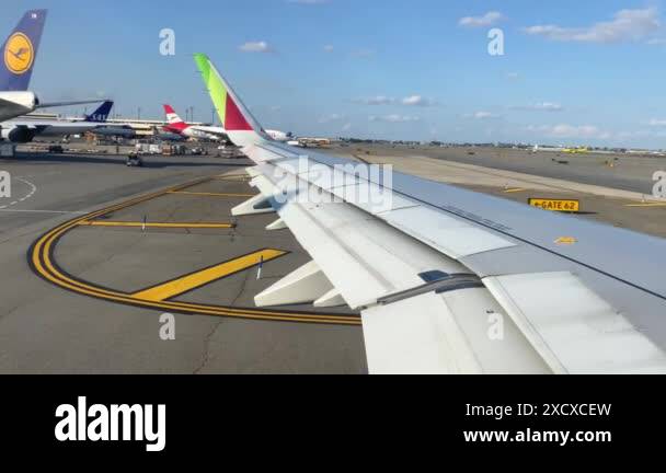 TAP Air Portugal airplane travels along the runway and prepares for ...