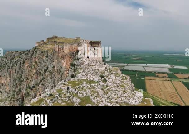 Drone footage capturing the majestic ruins of Anavarza Castle in Adana ...