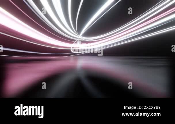 abstract futuristic neon background with running glowing ascending ...