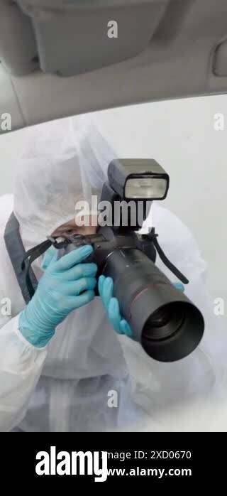 Crime scene, photographer or evidence with investigation, forensic ...