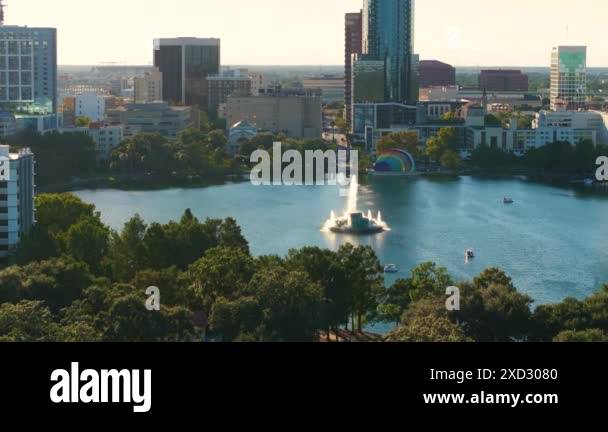 Orlando, Florida. American city downtown architecture with Lake Eola ...