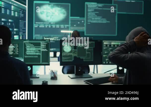 Governmental agency team conducting cyber security monitoring and ...