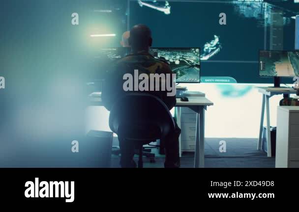 Army officer establishing new operating bases through a world map ...