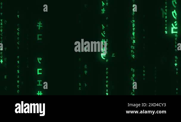 Green Matrix Style Binary Code Falling Numbers Digital Binary Code Processing On Screen