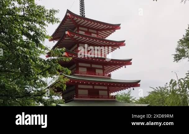 Shimoyoshida, Japan- 15 May 2024: Detail of the famous Chureito Pagoda ...