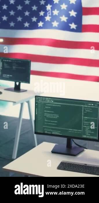 Vertical Video Empty cybersecurity operations center featuring an ...