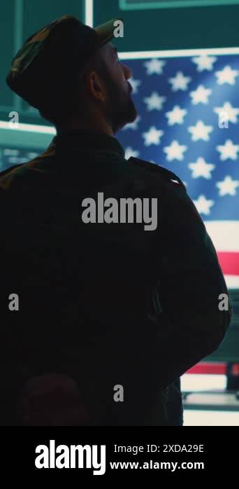 Vertical Video American military personnel ensuring servers protection ...