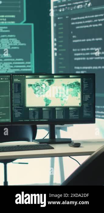 Vertical Video Empty Cyber Operations Center For Governmental Hacking