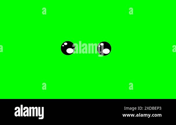 Cartoon simple blinking looking eyes on green screen insert, chroma key ...