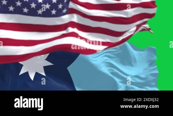 Close-up of Minnesota new state flag waving with the american flag ...