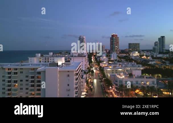 Miami Skyline at night. Night Miami city skyline panorama with ...