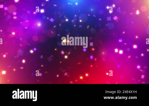 Falling multi-colored confetti particles and beautiful glowing bokeh ...