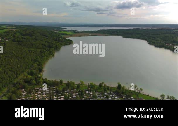 Drone view Pilsensee See in Bayern, Seefeld, Hechendorf Deutschland ...