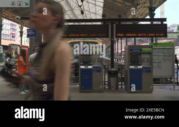August 9, 2023. Porto, Portugal. Railway ticket vending machine at main ...