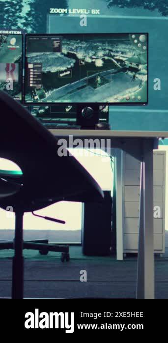 Vertical Video Federal army headquarters operation room with big screen ...