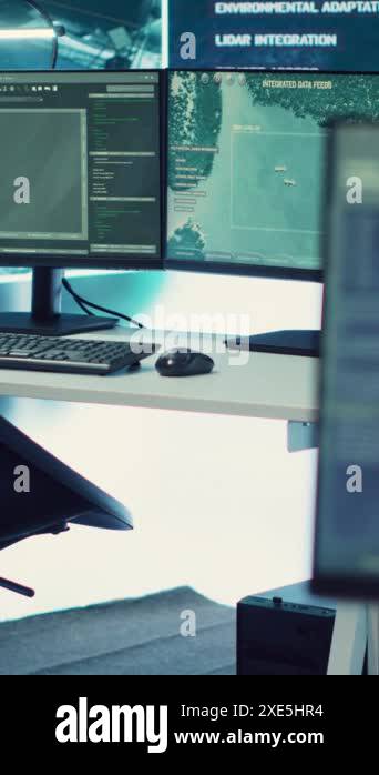 Vertical Video Empty military command headquarters with a big display ...