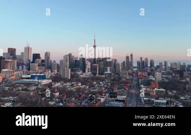 The skyline of Toronto Canada with its iconic CN Tower aerial view ...