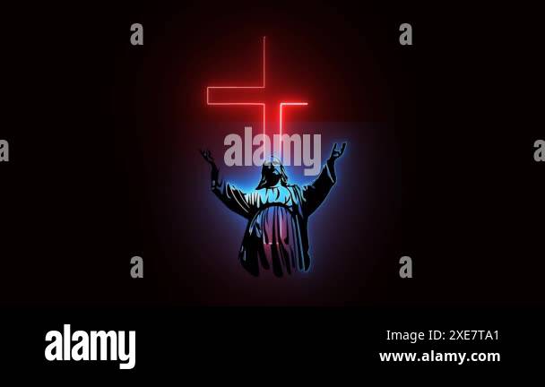 symbol of jesus praying with neon light effect green screen background ...