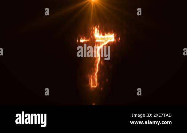 symbol of Jesus crucified with a blazing fire effect green screen ...