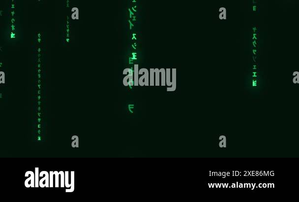 Green Matrix Style Binary Code Falling Numbers Digital Binary Code Processing On Screen